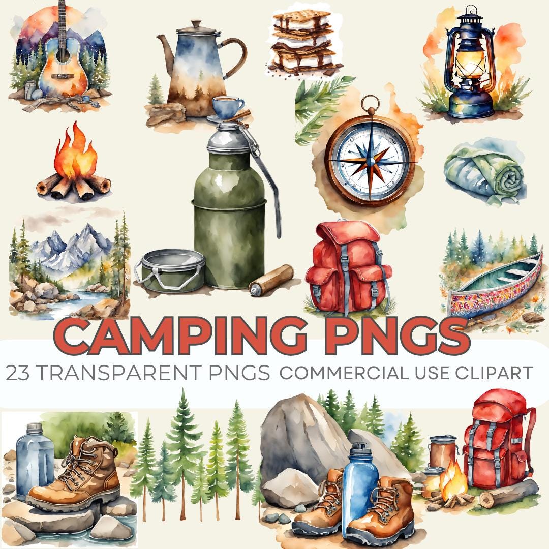 Camping Adventure Clipart Bundle | Pngs of S’mores, Guitar, Lantern ...
