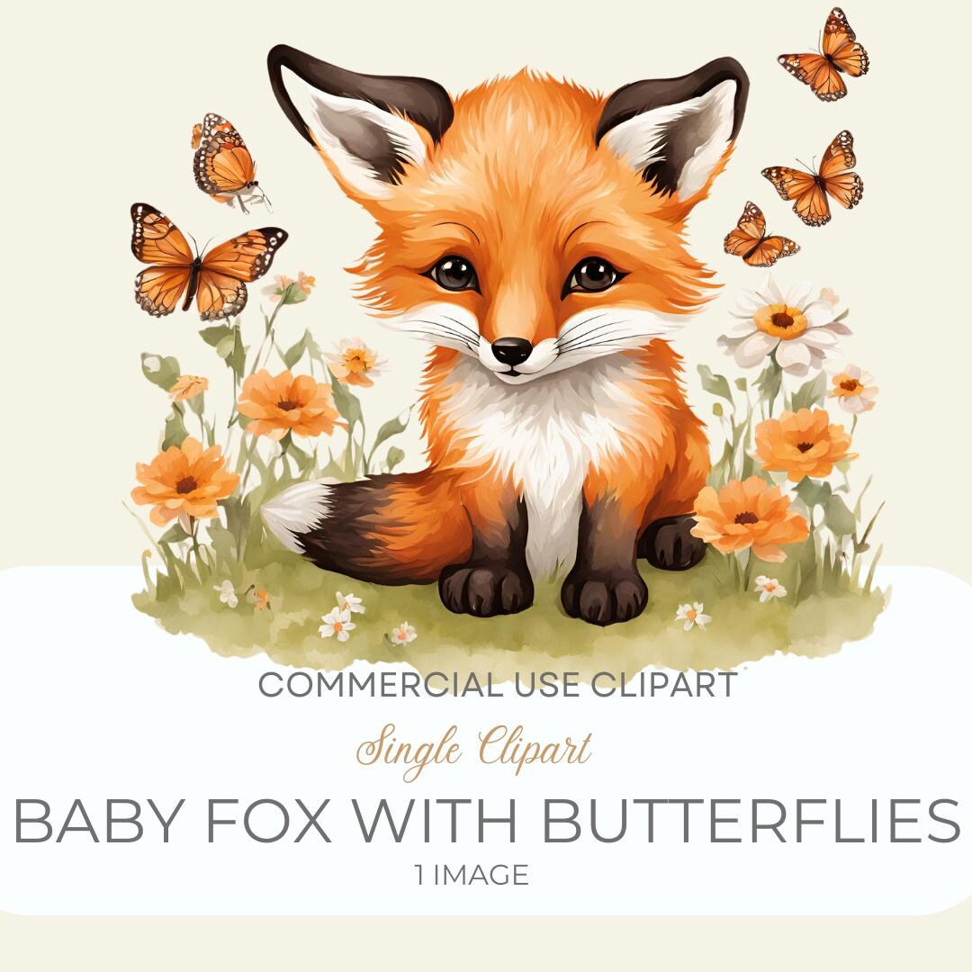 Fox With Butterflies Clipart: Woodland Animal PNG (digital Download) - Etsy