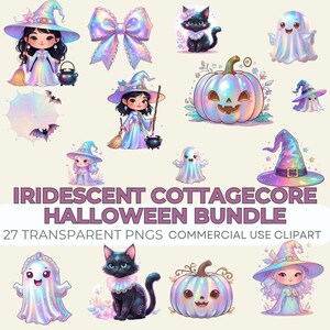 Iridescent Halloween Clipart Bundle: Witches, Ghosts, Pumpkins (PNG ...