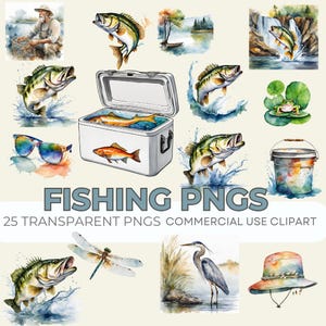 Fishing Clipart Bundle: Watercolor Fisherman Graphics (digital Download ...