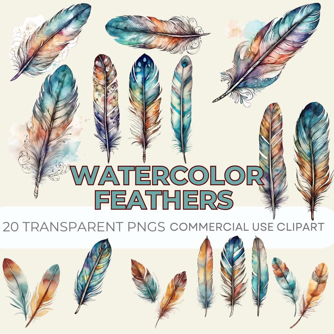 20 Bohemian Watercolor Feather Clipart | Earthy Tones Feather PNG ...