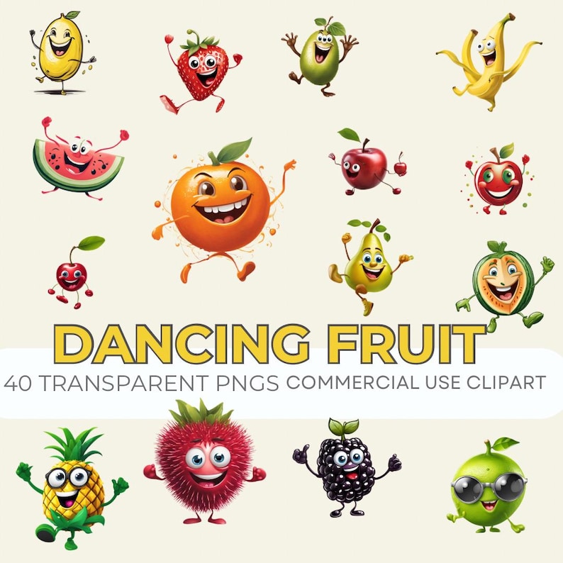 Dancing Fruit Clipart Bundle: Playful PNG Graphics for Crafts (digital ...
