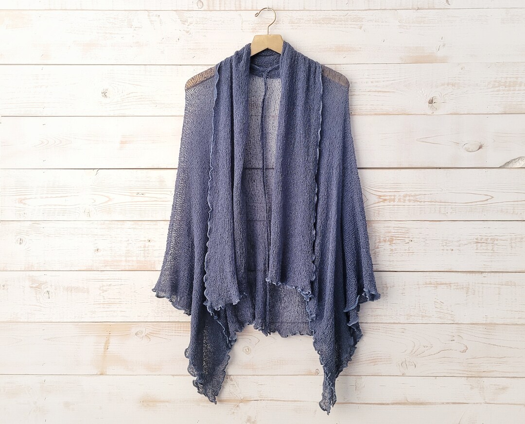 Slate Blue Shawl, Featherweight Knit Cover Up, Lightweight Wrap, Woven ...