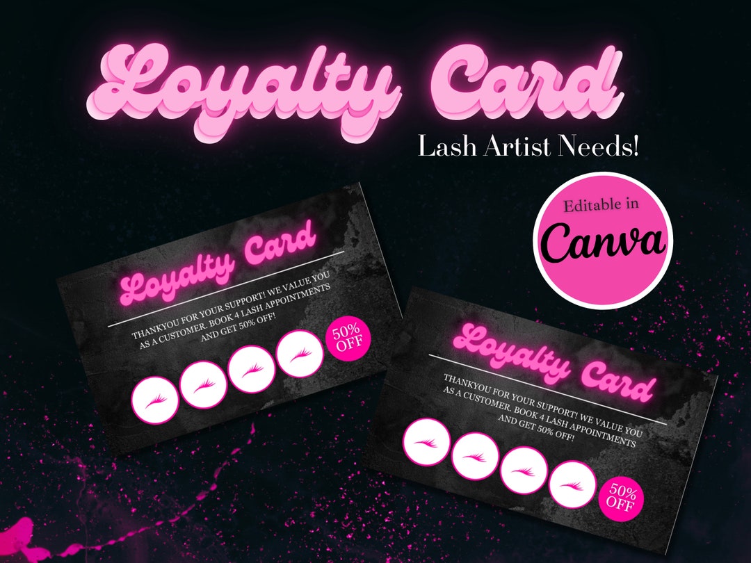 Lash Extension Loyalty Card, Lash Artist Card, Editable Business Card ...