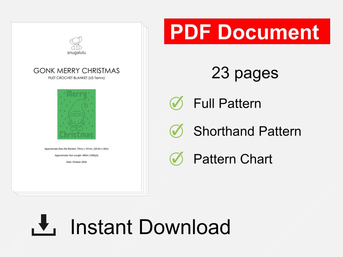 Gonk Christmas Blanket PDF Pattern | Gnome Filet Crochet Wall Hanging ...