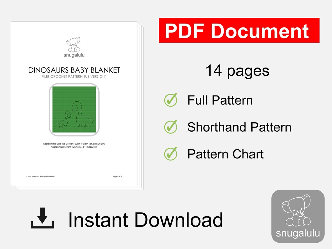 Dinosaurs Filet Crochet Baby Blanket PDF Pattern - Etsy