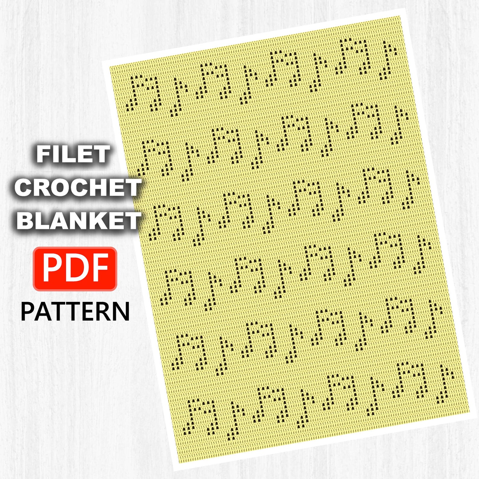 Musical Notes Filet Crochet Blanket PDF Resizable Pattern - Etsy