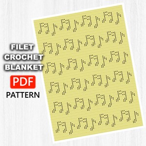 Musical Notes Filet Crochet Blanket PDF Resizable Pattern - Etsy