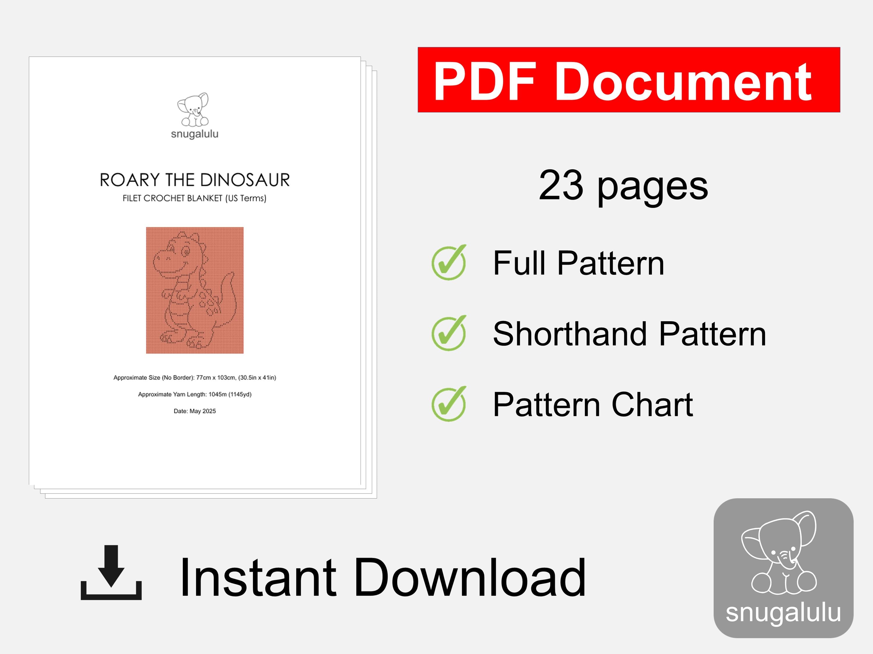 Roary Dinosaur Filet Crochet Baby Blanket PDF Pattern - Etsy
