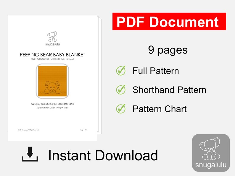 Peeping Bear Baby Blanket PDF Pattern| Filet Crochet - Etsy