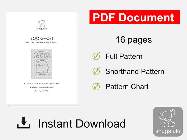 Ghost Filet Crochet Blanket PDF Pattern Boo Baby Blanket - Etsy