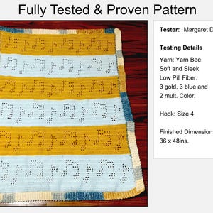 Musical Notes Filet Crochet Blanket PDF Resizable Pattern - Etsy