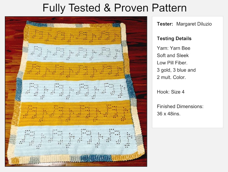 Musical Notes Filet Crochet Blanket PDF Resizable Pattern - Etsy