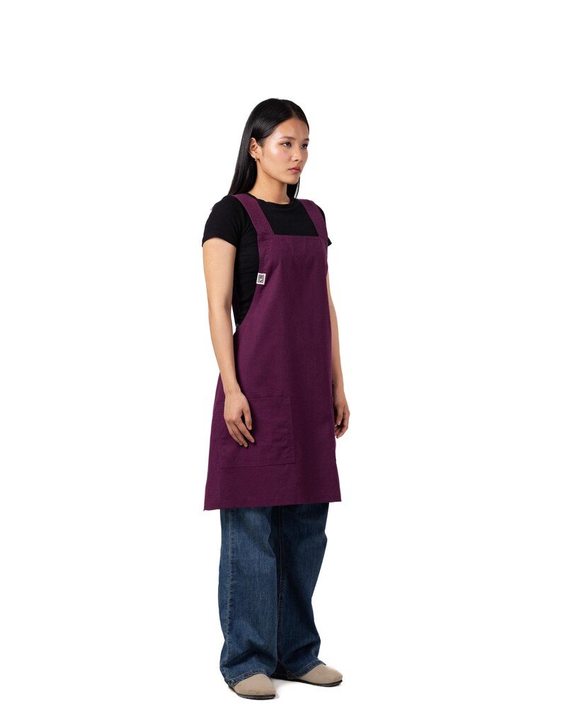 Maroon Linen Crossback Chore Apron, Baking Apron, Japanese Style Smock ...
