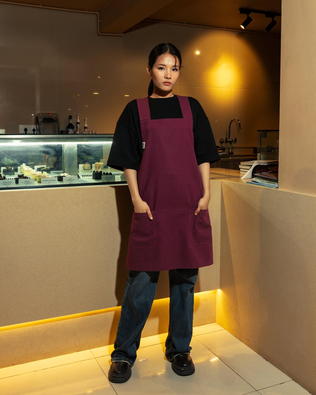 Maroon Linen Crossback Chore Apron, Baking Apron, Japanese Style Smock ...