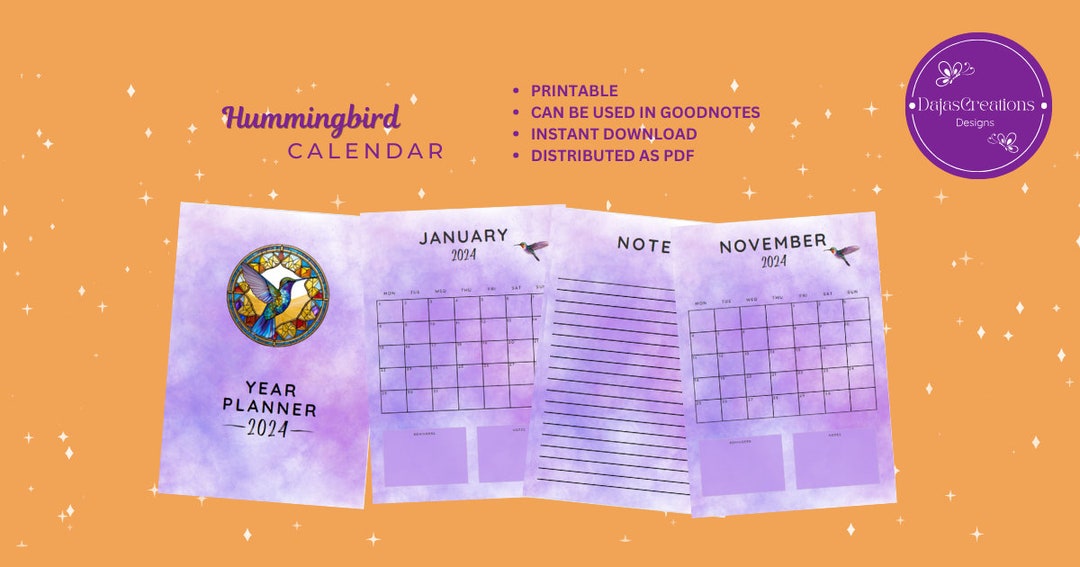 Printable Hummingbird Calendar - Etsy