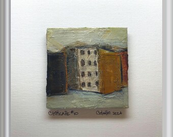 ORIGINAL FLOAT MOUNTED Abstract Cityscape Mounted on Canvas Panel ...
