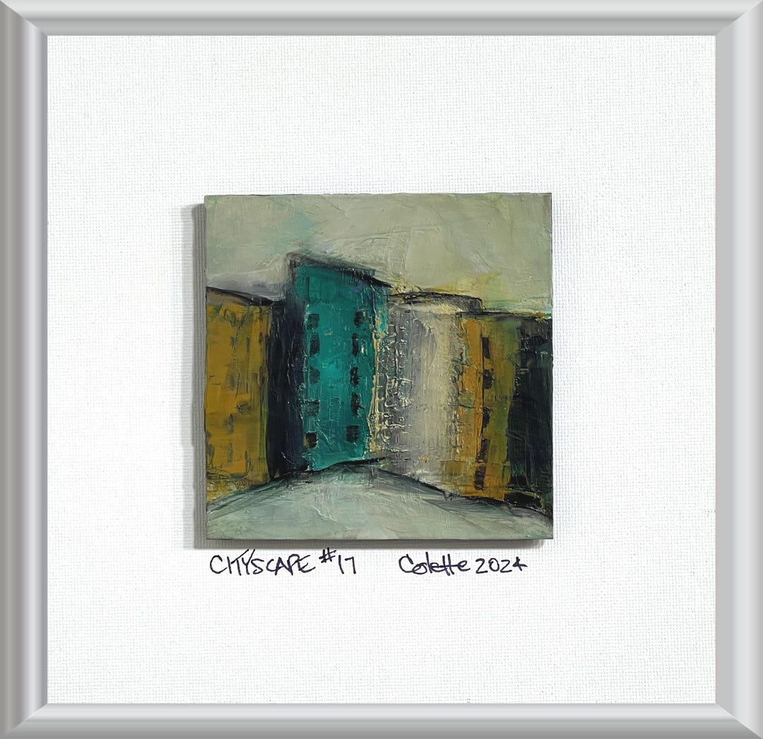 ORIGINAL FLOAT MOUNTED Abstract Cityscape Mounted on Canvas Panel ...