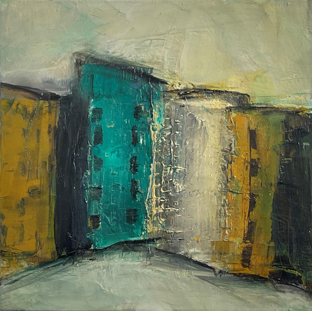 FRAMED FLOAT MOUNTED Original Abstract Cityscape Mounted Canvas Panel ...