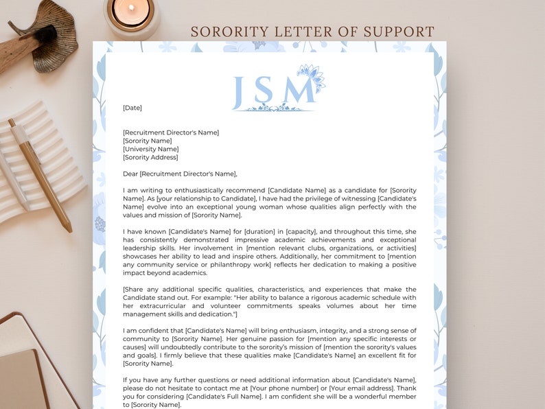 Sorority Letter of Support & Recommendation, Character Reference Letter ...