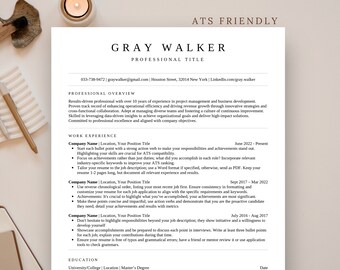 ATS Friendly Resume Template, Editable for Google Docs, Apple Pages ...