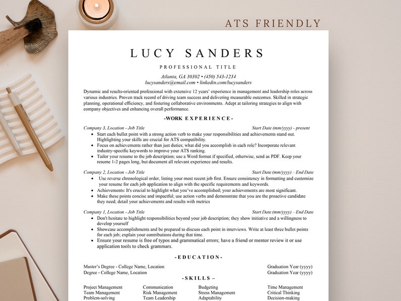 ATS Friendly Resume Template, Editable for Google Docs, Apple Pages ...