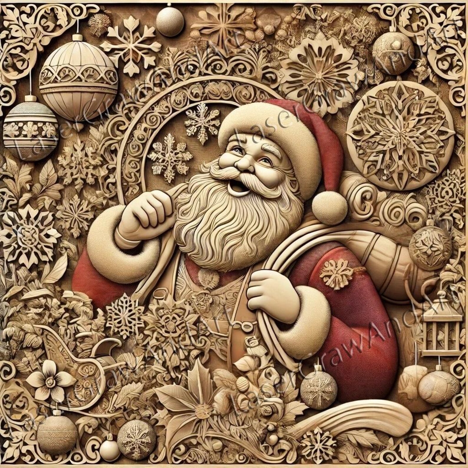 Santa Claus Engraving File | Christmas Wall Art | Laser | 3D Illusion ...