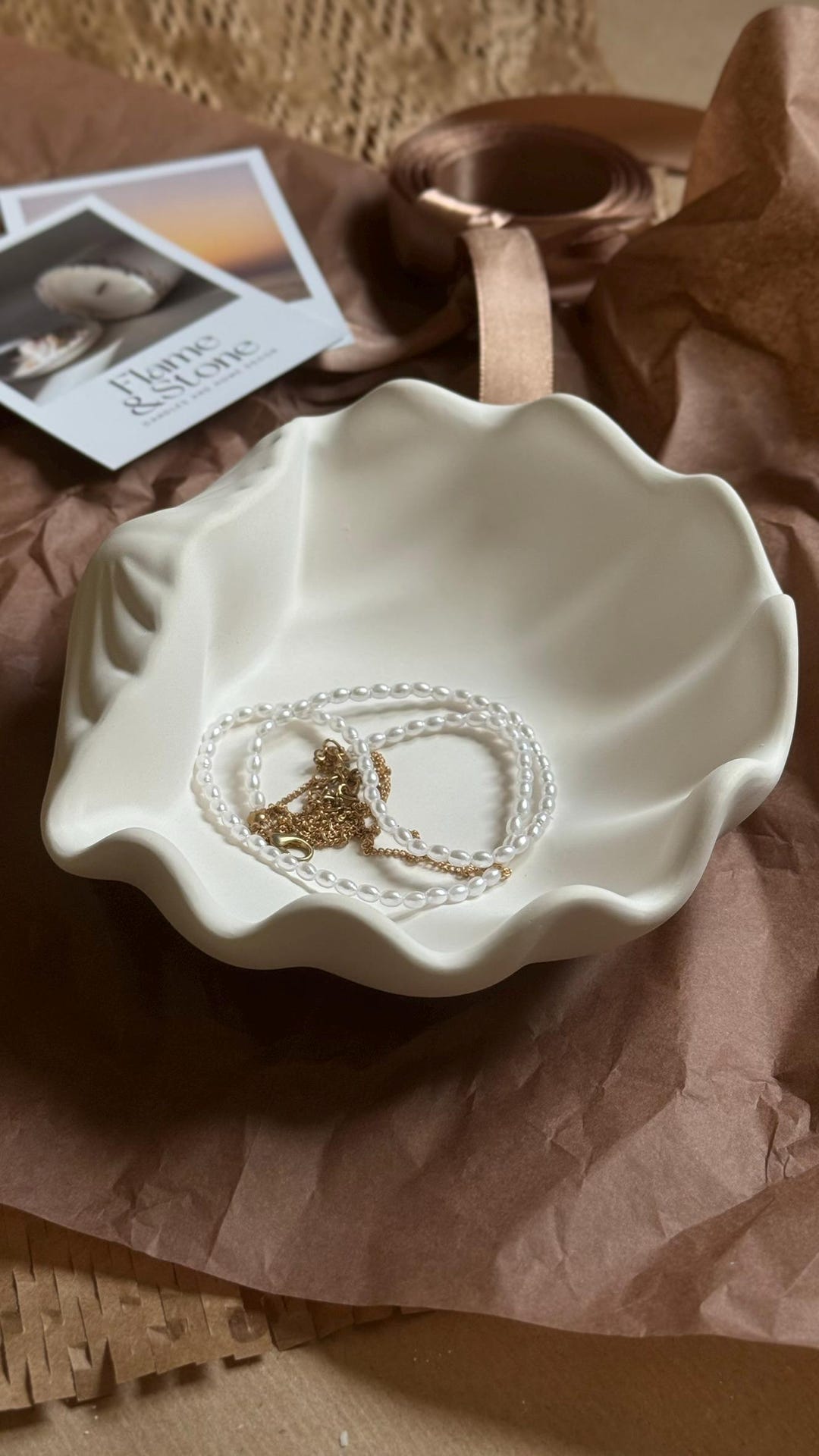 Handmade Sea Shell Trinket Dish | Coastal Decor | Gypsum Shell Bowl ...