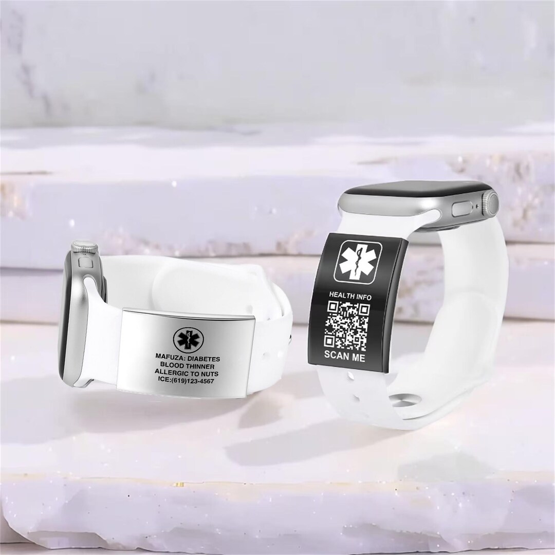 Alert ID Tag for Watch Band, Engraved Apple Watch Safety Plate, Custom ...