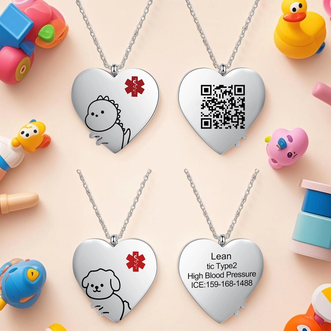 Necklace for Kid,medical Alert Charm,kids Necklace,qr Code Necklace ...