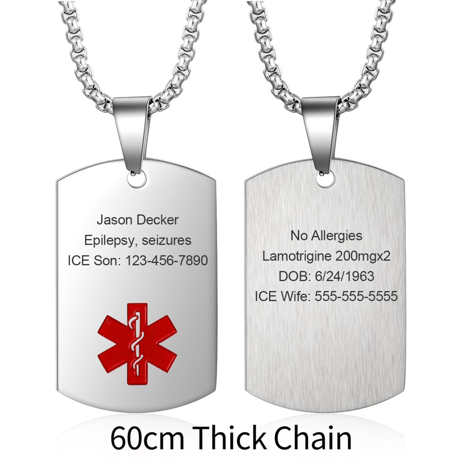 Medical Alert Charm,necklace for Men,custom Medical,medical Id Necklace ...