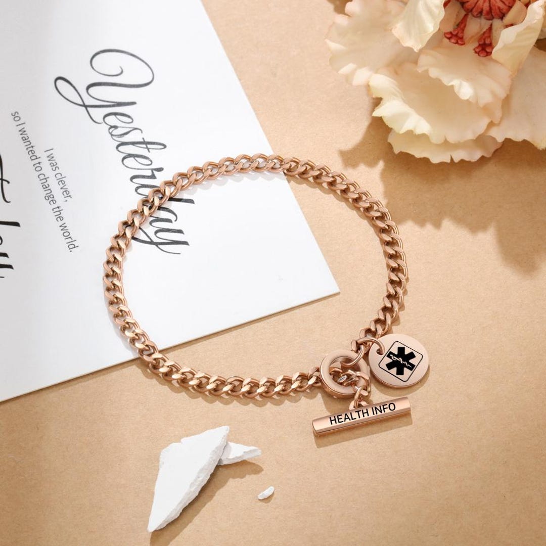 Custom QR Code Medical Bracelet: Stainless Steel, Silver/rose Gold - Etsy