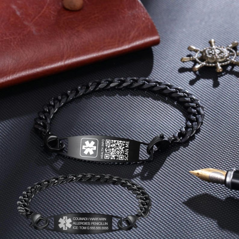 QR Code Medical,engraved ID Bracelet,unisex Medical,medical Tag ...