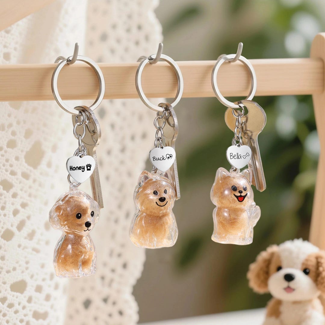 Dog Name Keychain,dog Fur Holder,personalized Dog Keychain,memorial Dog ...