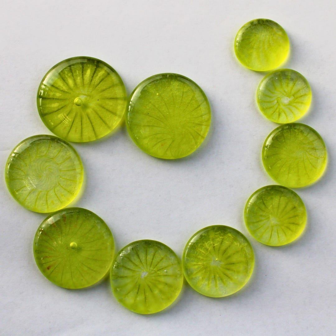 Nubbins in Lemon-lime Starburst | Fused Glass Cabochons | Large Glass ...