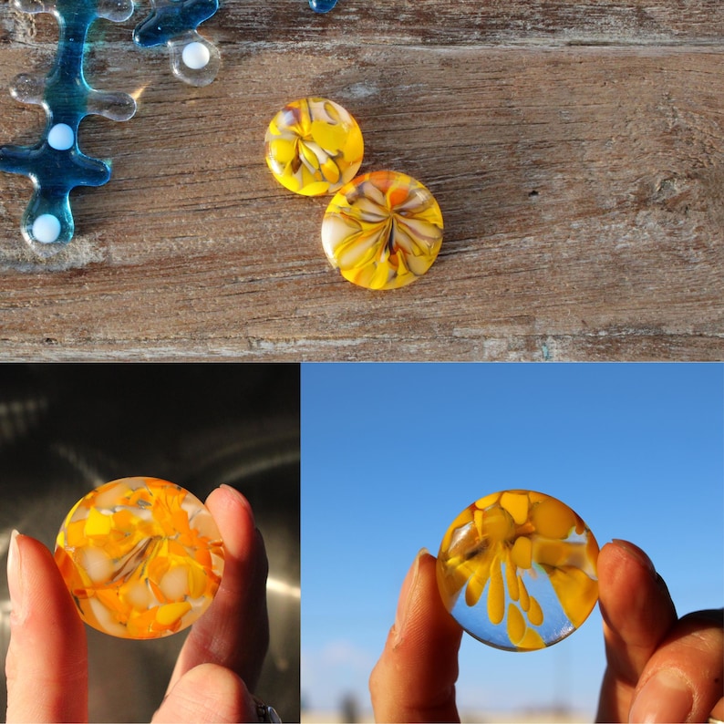 Nubbins in Yellow Dapple | Fused Glass Cabochons | Large Glass Puddles ...
