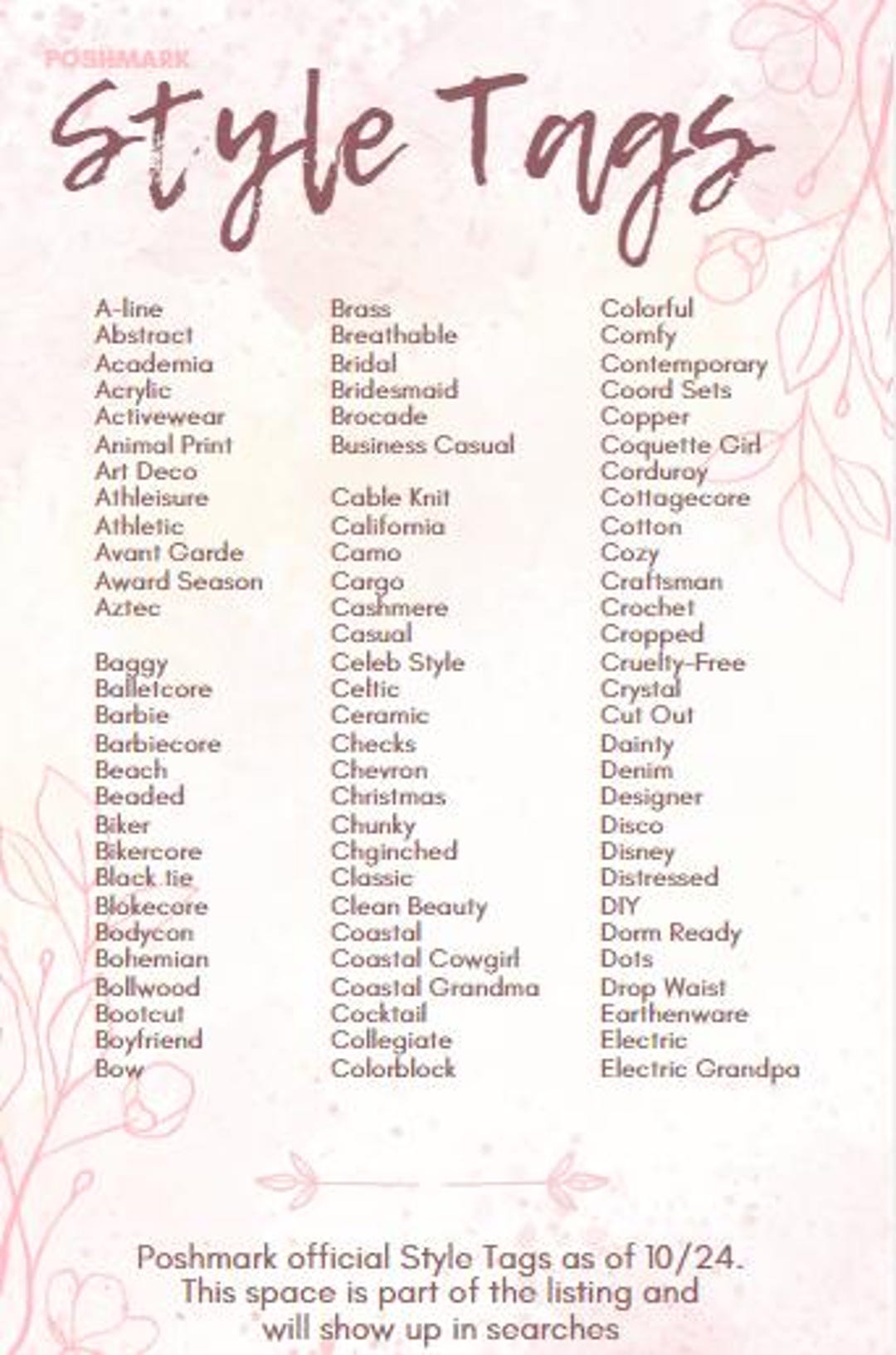 Official Poshmark Style Tag List - Etsy