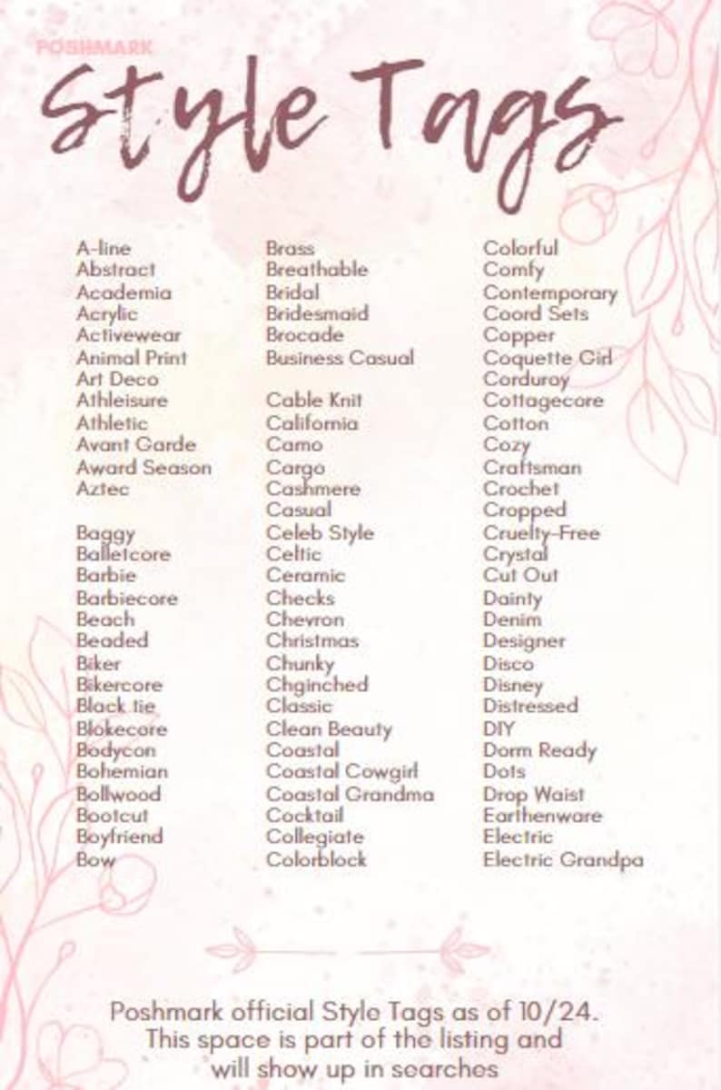 Official Poshmark Style Tag List - Etsy