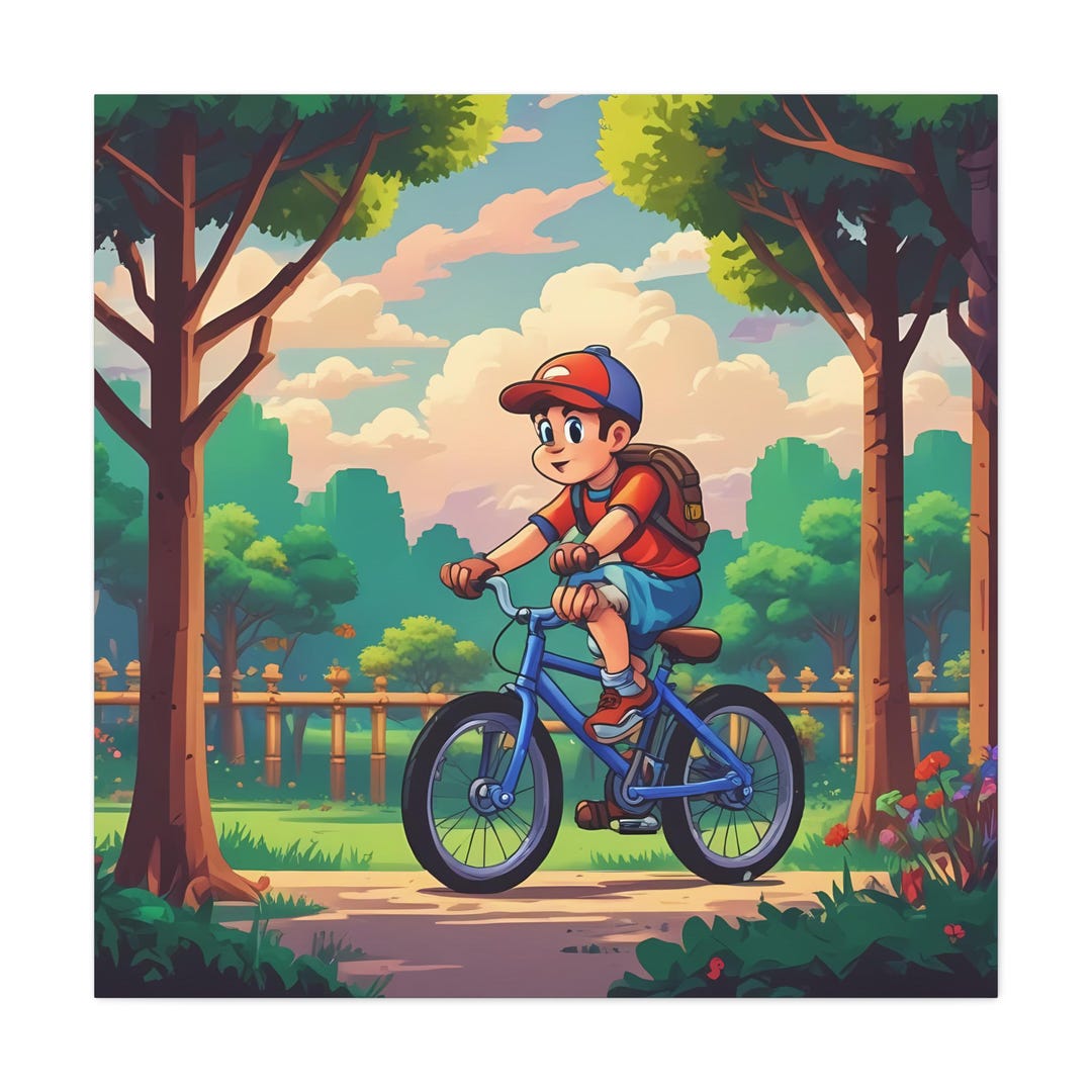 Boy Riding Bike Pixel Art Print Matte Canvas, Stretched, 1.25 - Etsy