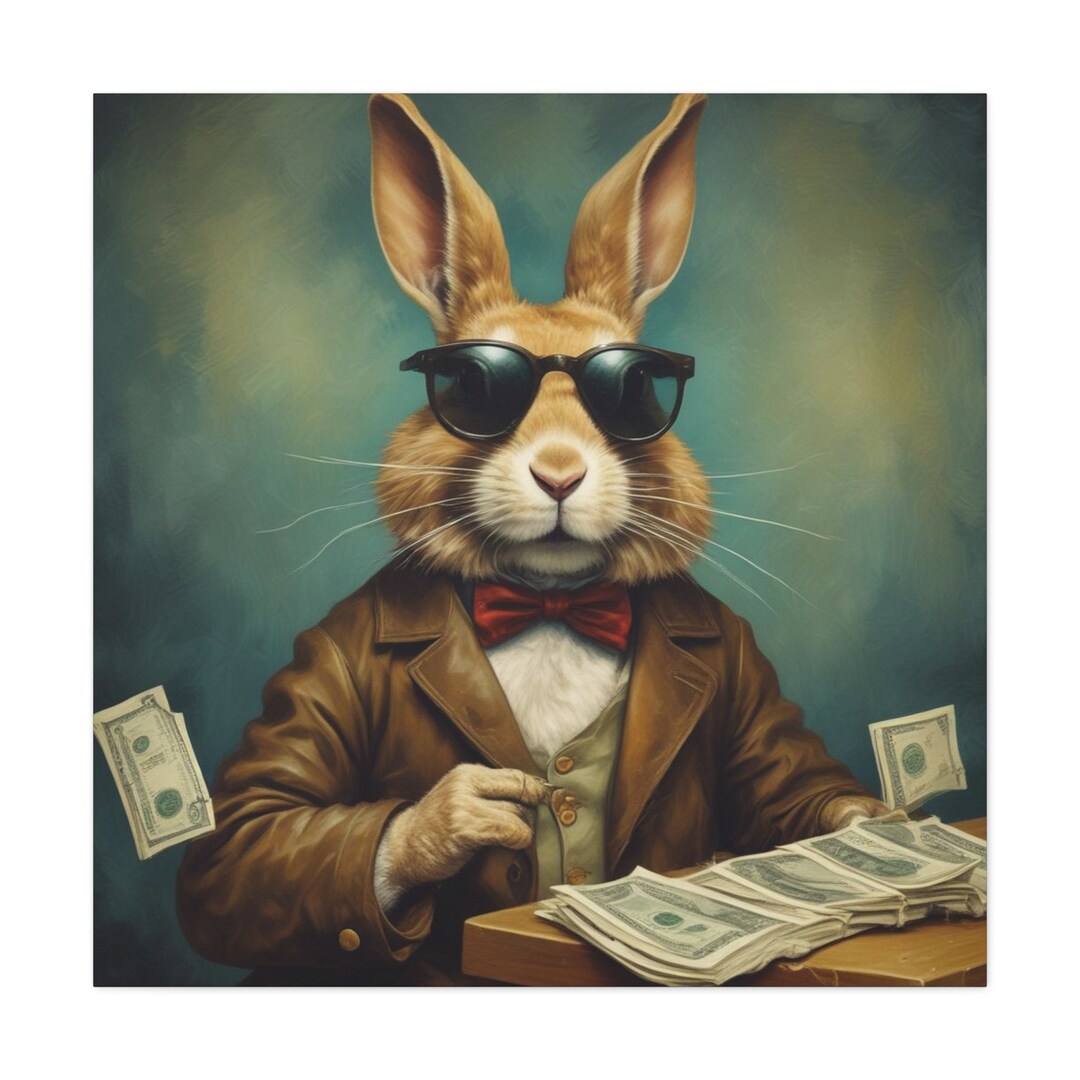 Bunny Counting Money Art Print Matte Canvas, Stretched, 1.25 - Etsy