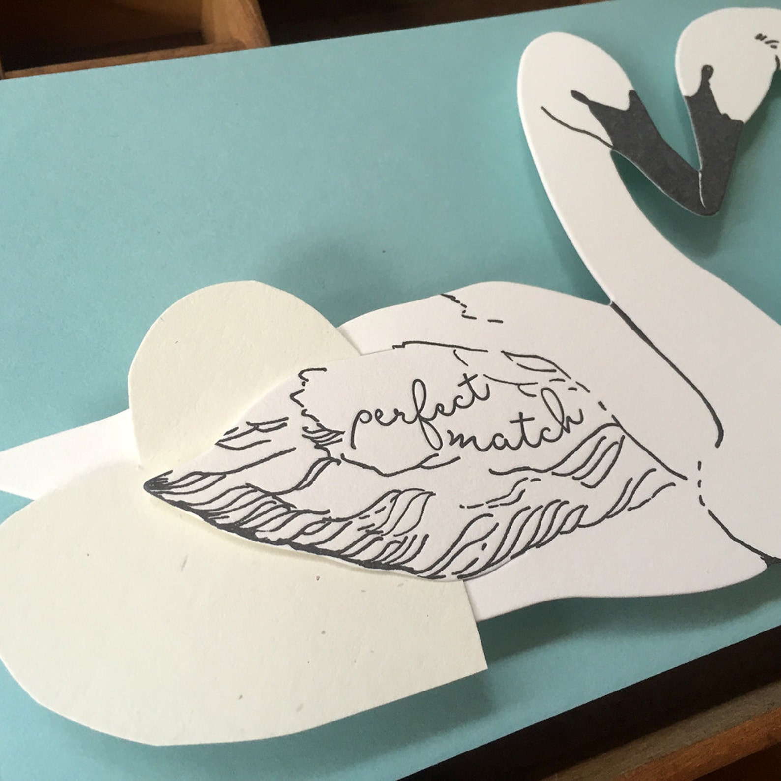 Letterpress Swan Perfect Match Card - Etsy