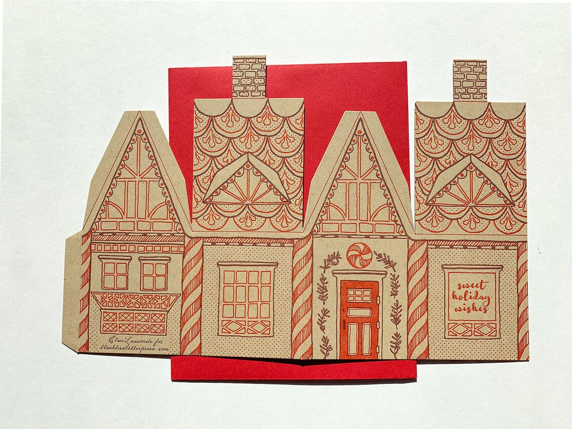 3D gingerbread house holiday card | Etsy