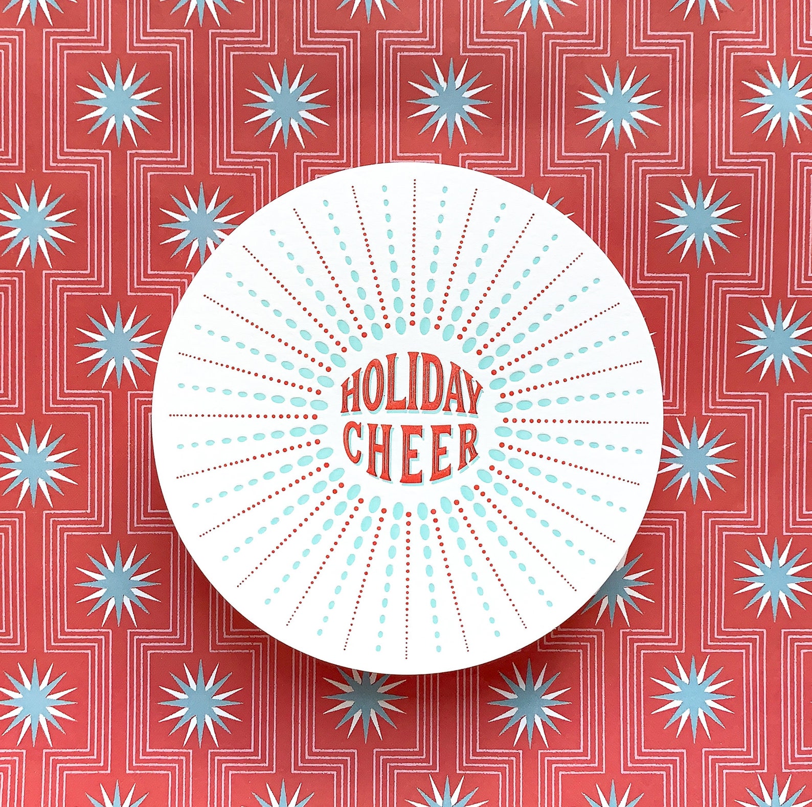 Letterpress Holiday Cheer Circle Card | Etsy