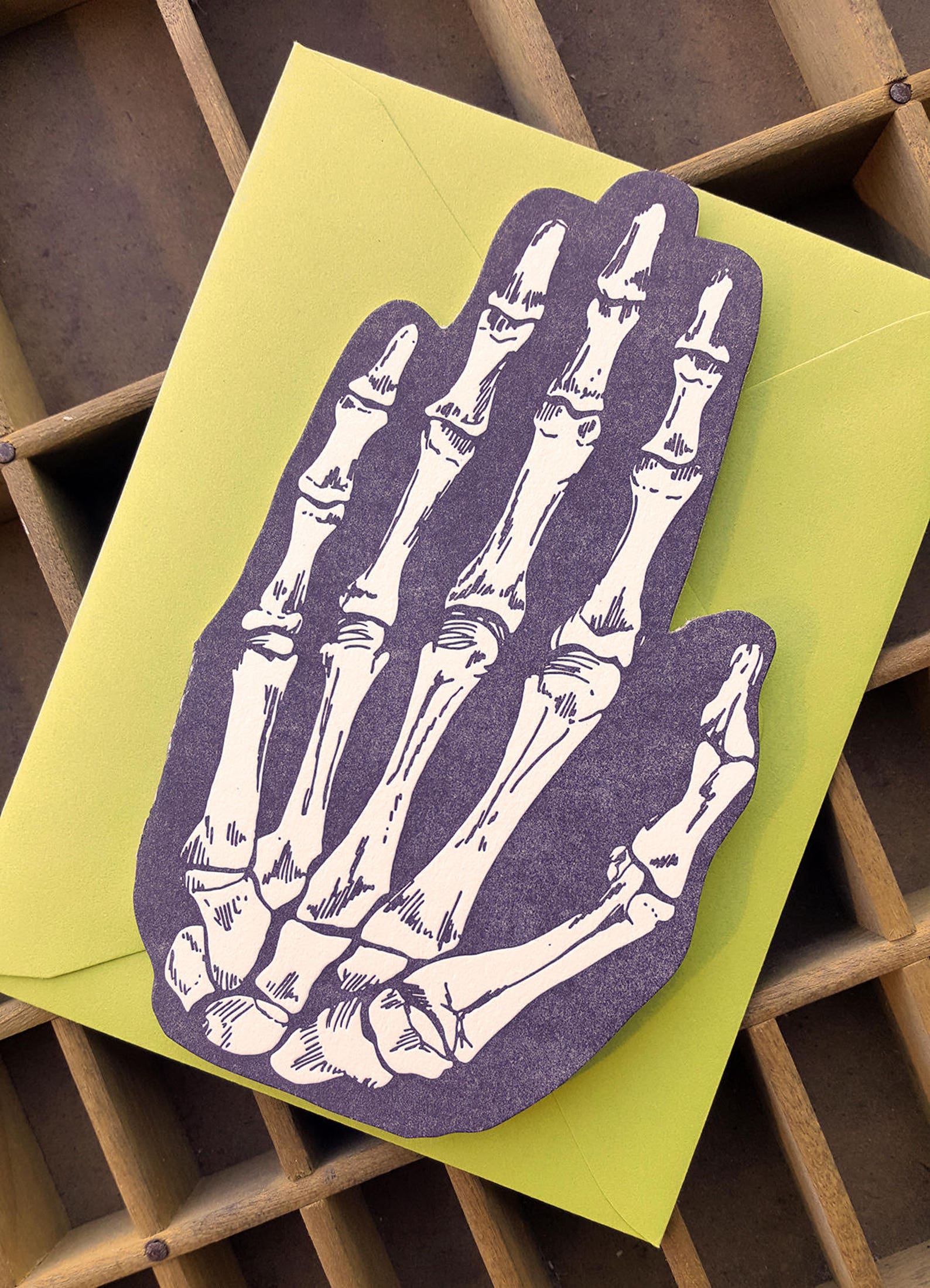 Letterpress Skeleton Hand Shaped Card - Etsy