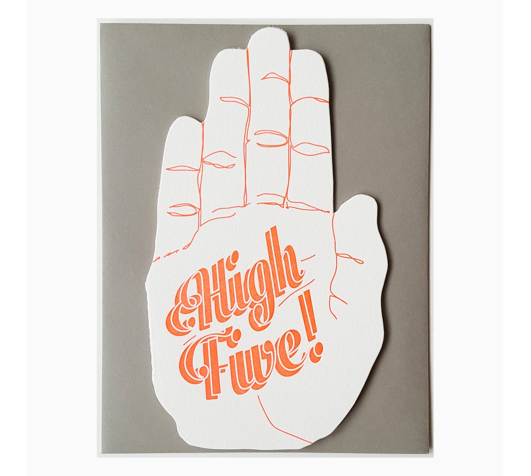 High Five Letterpress NEON Card - Etsy