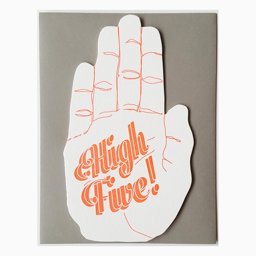 High Five Letterpress NEON Card - Etsy