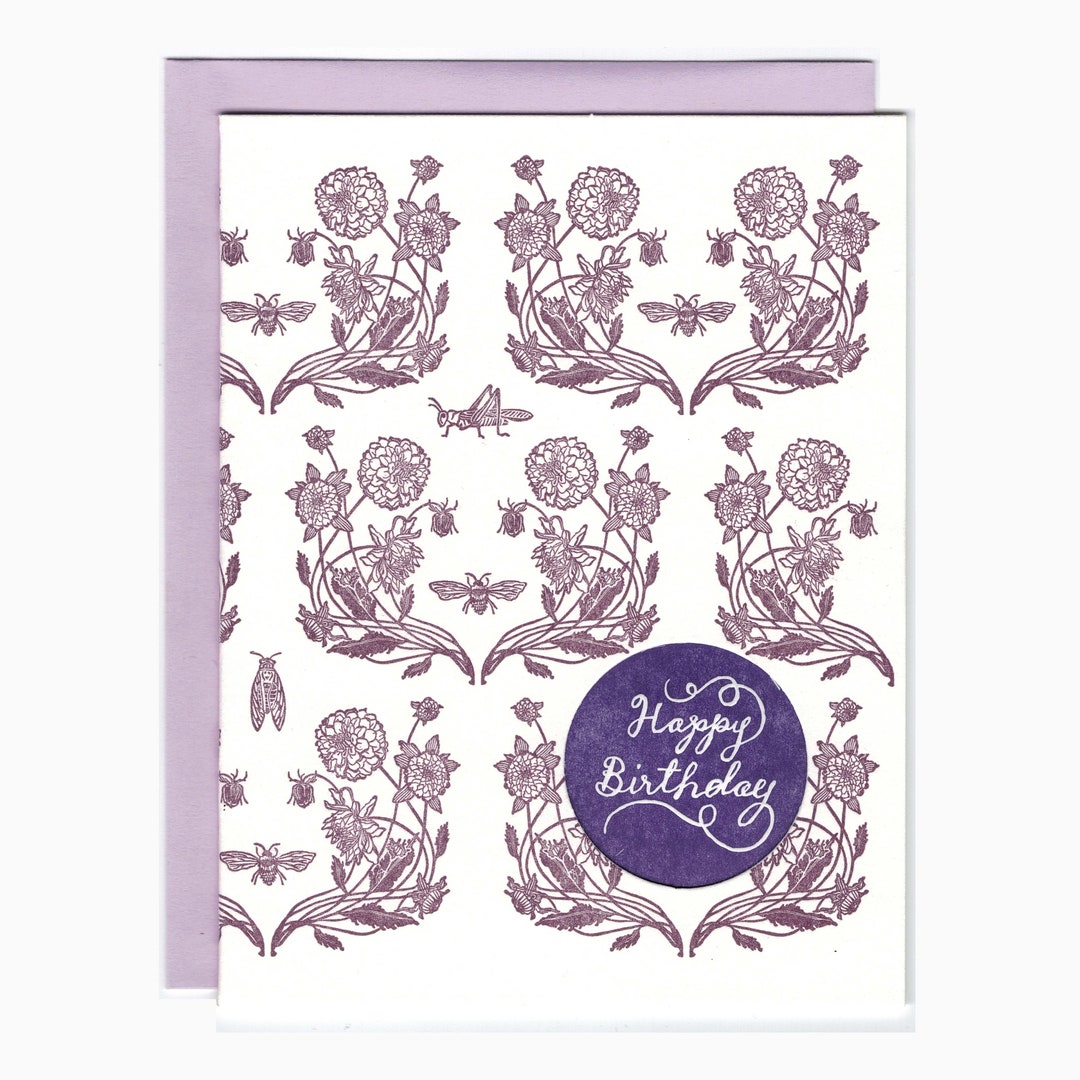 Birthday Botanical Pattern Card - Etsy