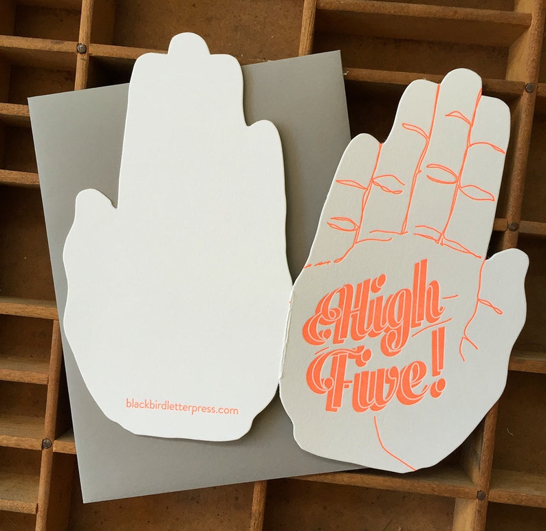 High Five Letterpress NEON Card - Etsy