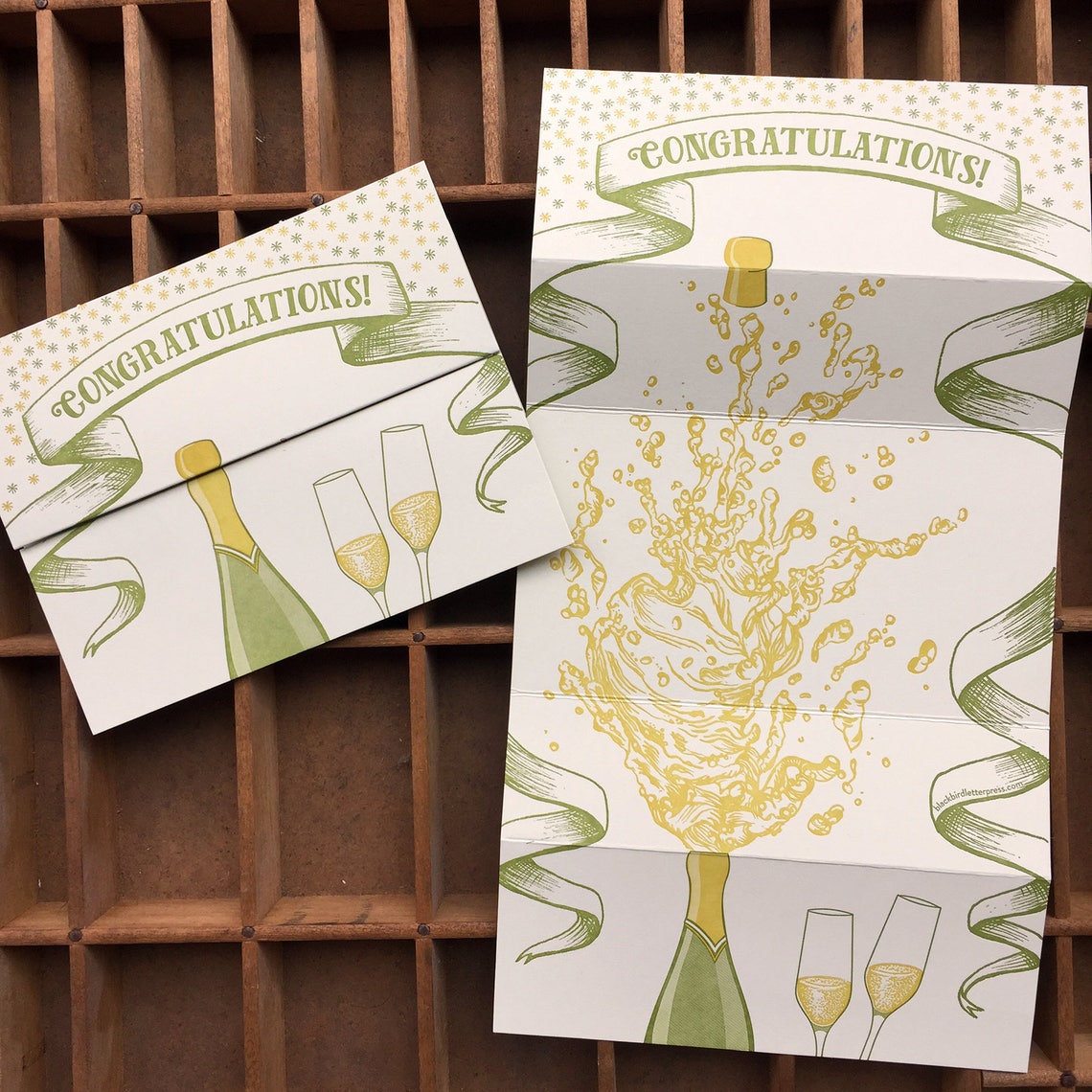 Letterpress Champagne Congratulations Card - Etsy
