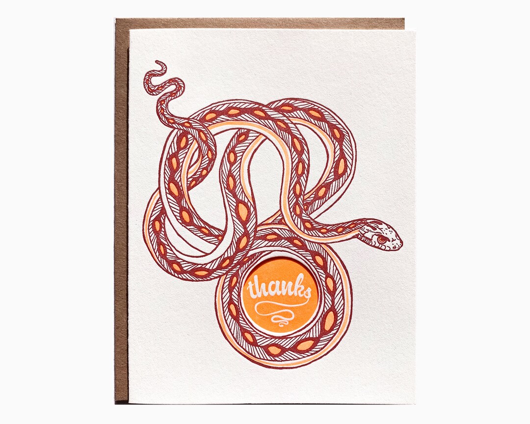 Thanks Snake Letterpress Card - Etsy